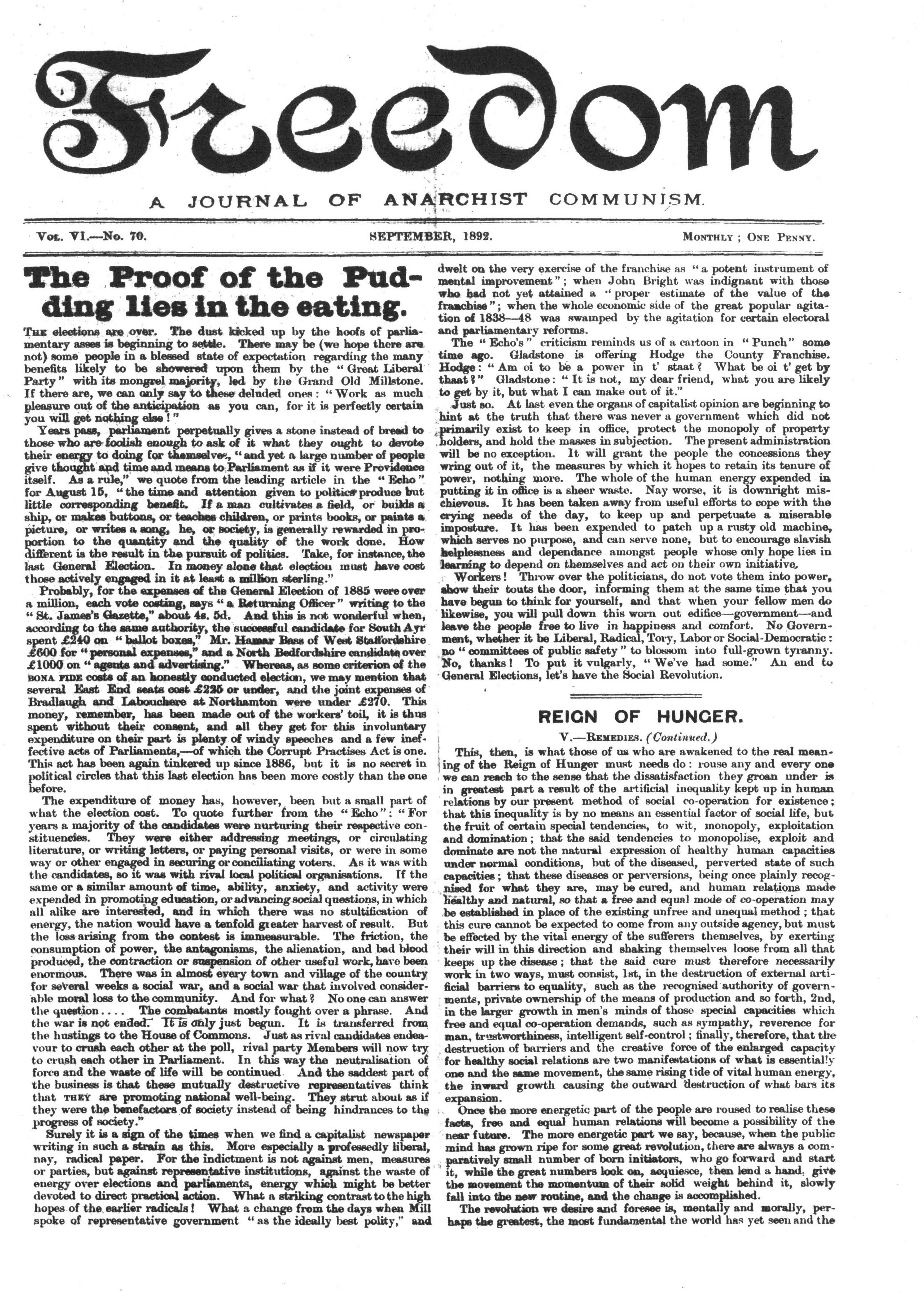 Freedom vol 6. no 70 (September 1892) | libcom.org
